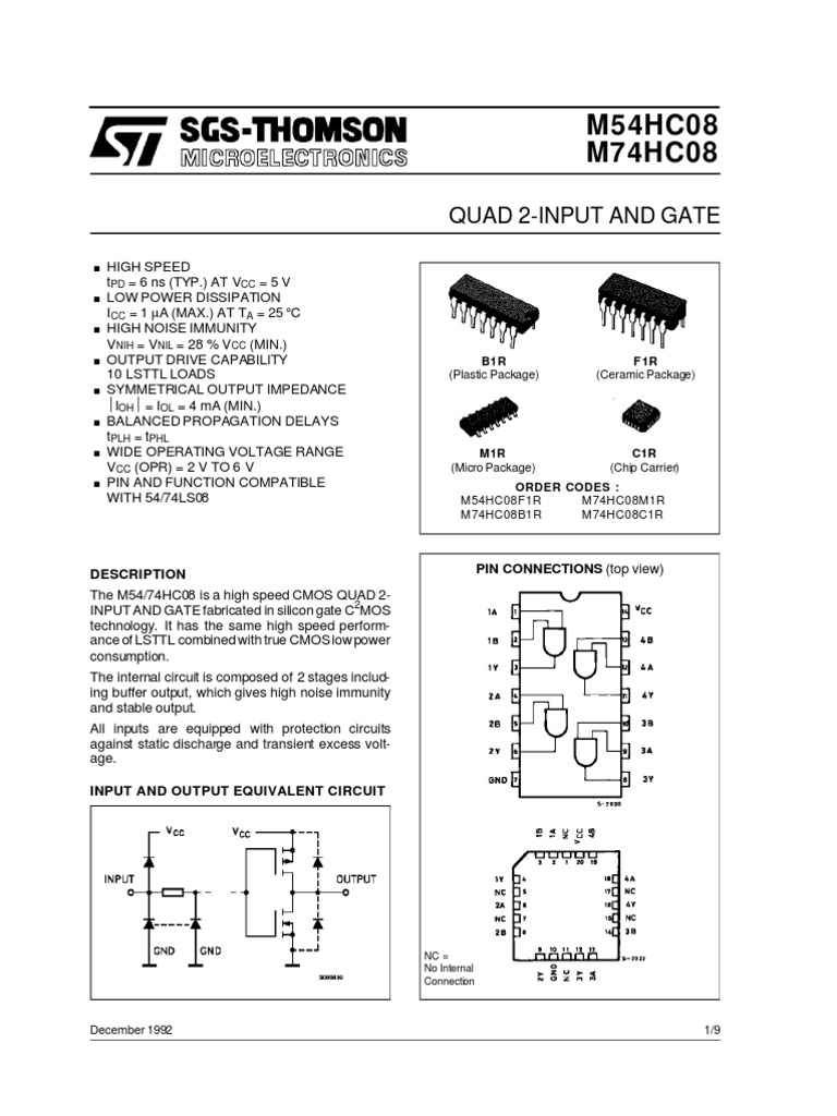 Datasheet 7408 | PDF | Electronic Circuits | Cmos