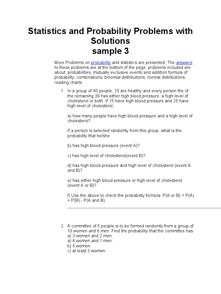Statistics and Probability Problems With Solutions | Probability ...