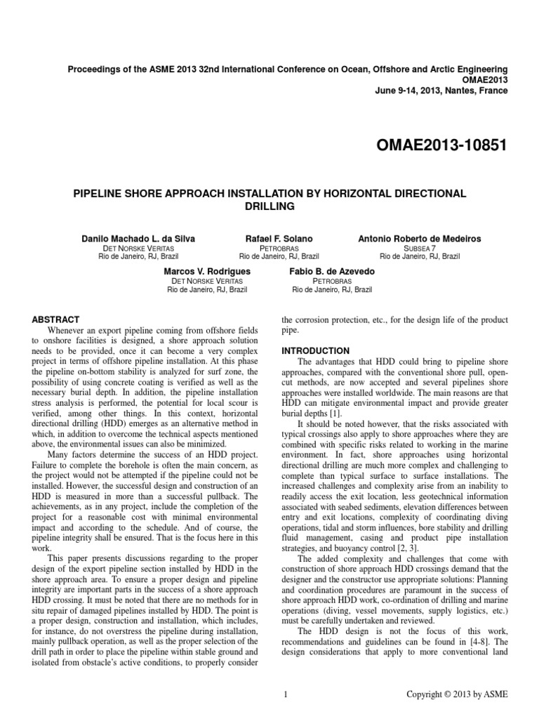 OMAE2013-10851: Pipeline Shore Approach Installation by Horizontal ...