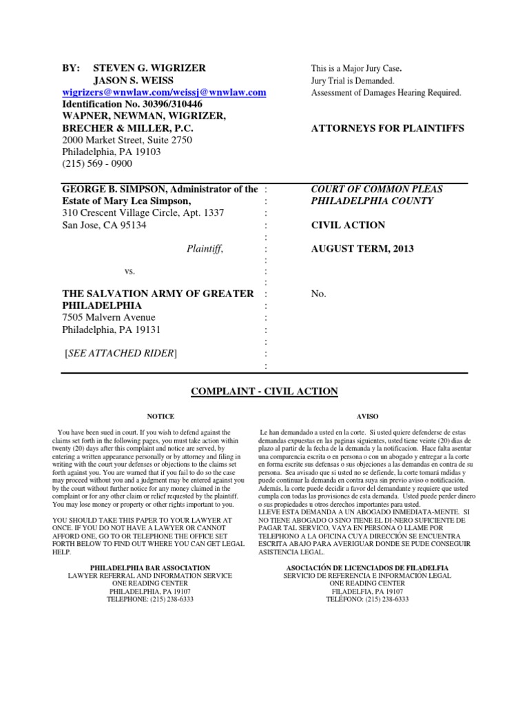 Philadelphia Building Collapse Wrongful Death Complaint | PDF | Damages | Negligence