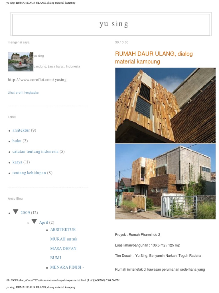 Yu Sing - RUMAH DAUR ULANG, Dialog Material Kampung | PDF