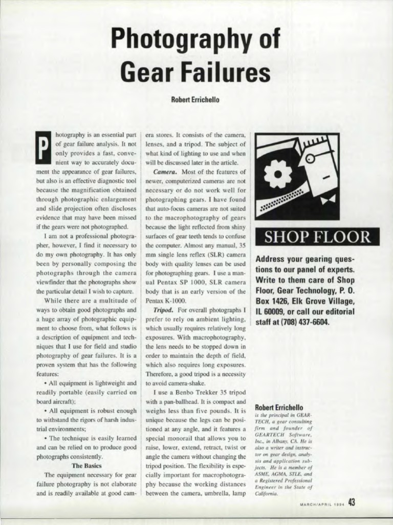 Photography of Gear Failures: Robert Erricheuo | PDF | Camera | Camera Lens