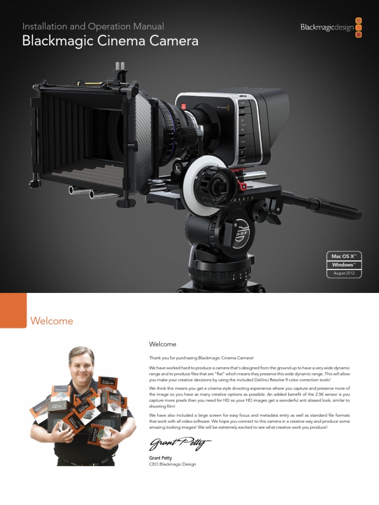 Blackmagic Cinema Camera: Installation and Operation Manual | PDF