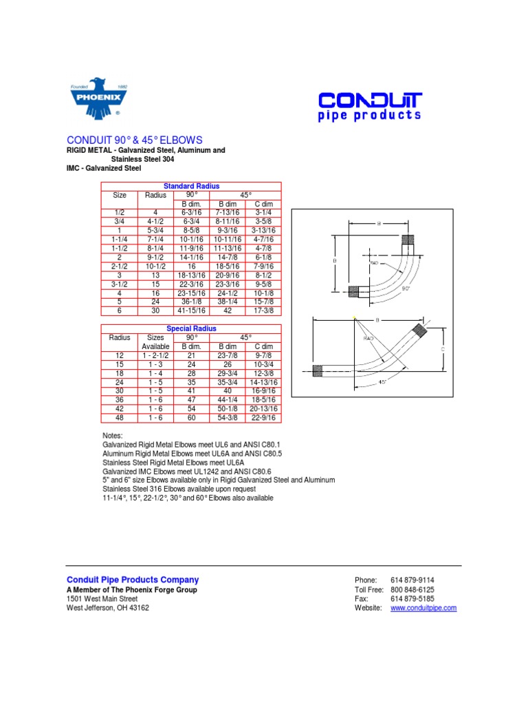 Conduit 90° & 45° Elbows Specifications | PDF | Pipe (Fluid Conveyance ...