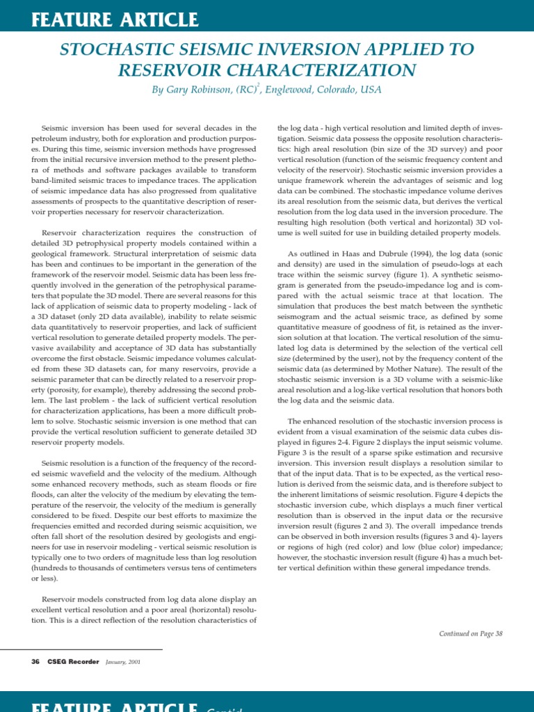 Stochastic Seismic Inversion Applied To Reservoir Characterization | Download Free PDF ...