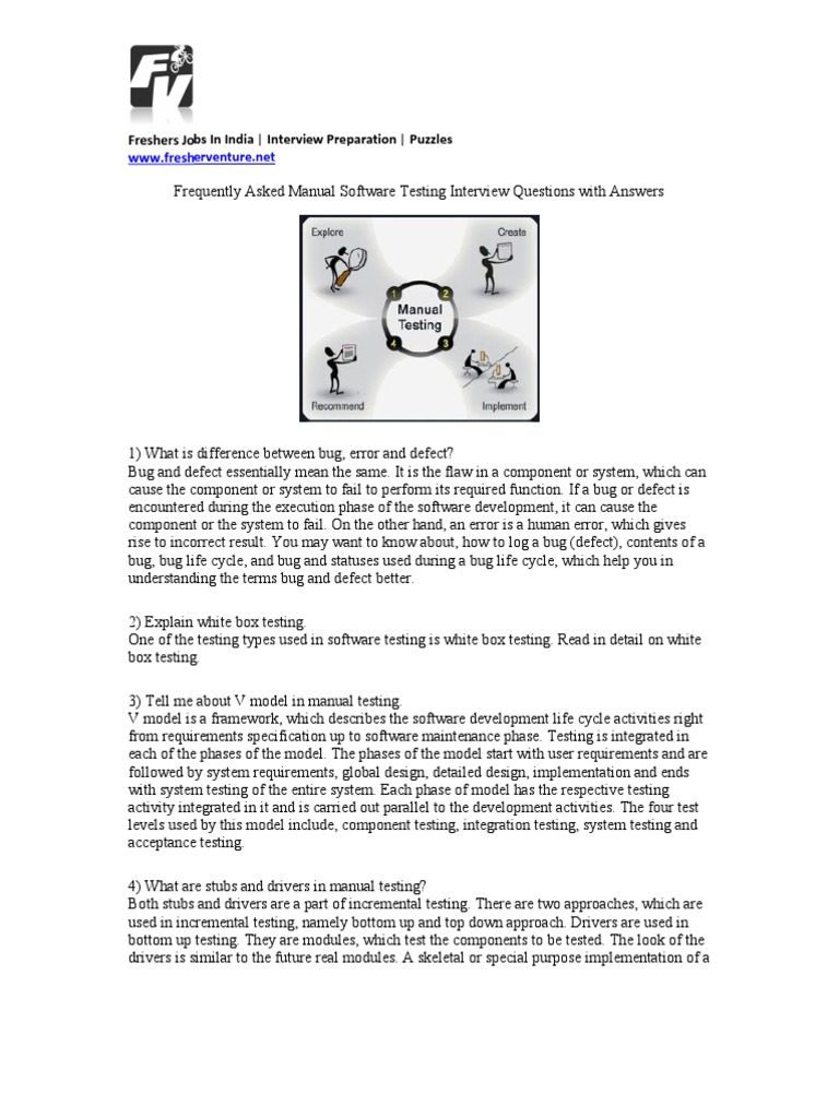 Manual Software Testing Interview Questions And Answers Pdf Software Testing Software Bug