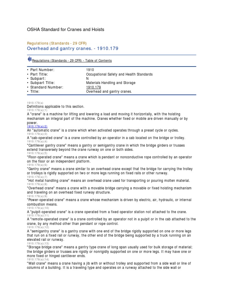 OSHA Standard For Cranes and Hoists1 | PDF | Crane (Machine) | Brake
