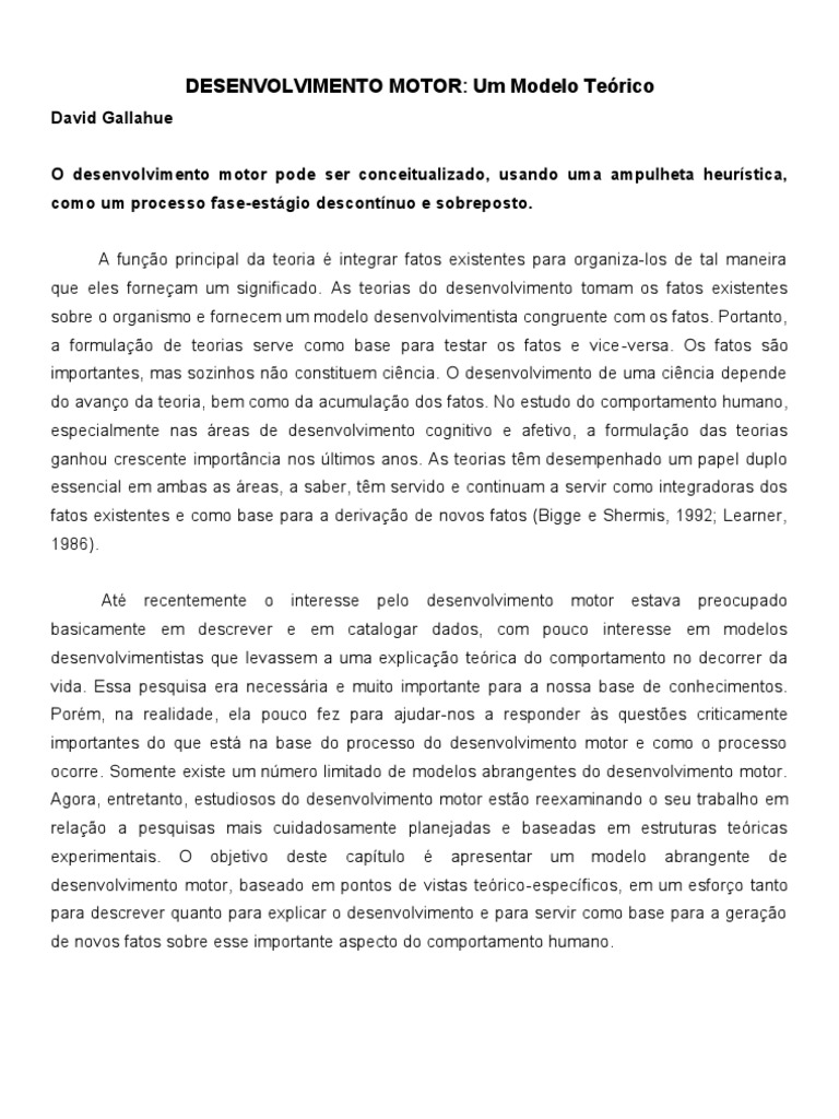 Fases Do Desenvolvimento Motor (Gallahue) | PDF | Teoria | Aprendizado