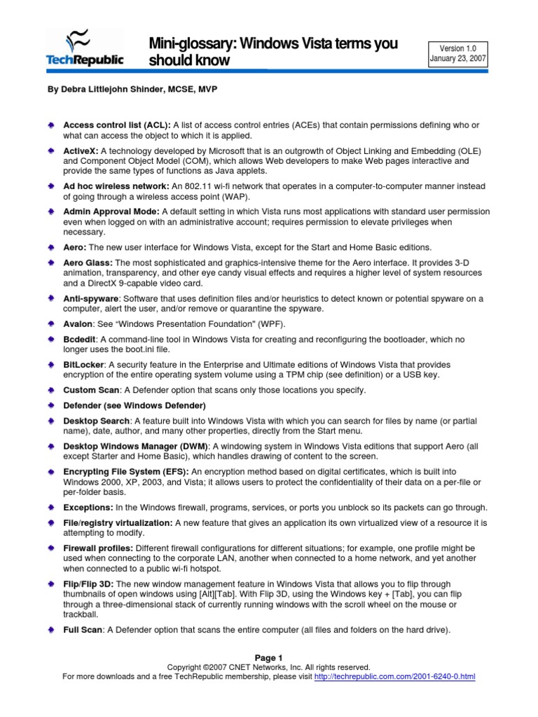 100 - Mini Glossary Vista | PDF | Windows Vista | Microsoft Windows