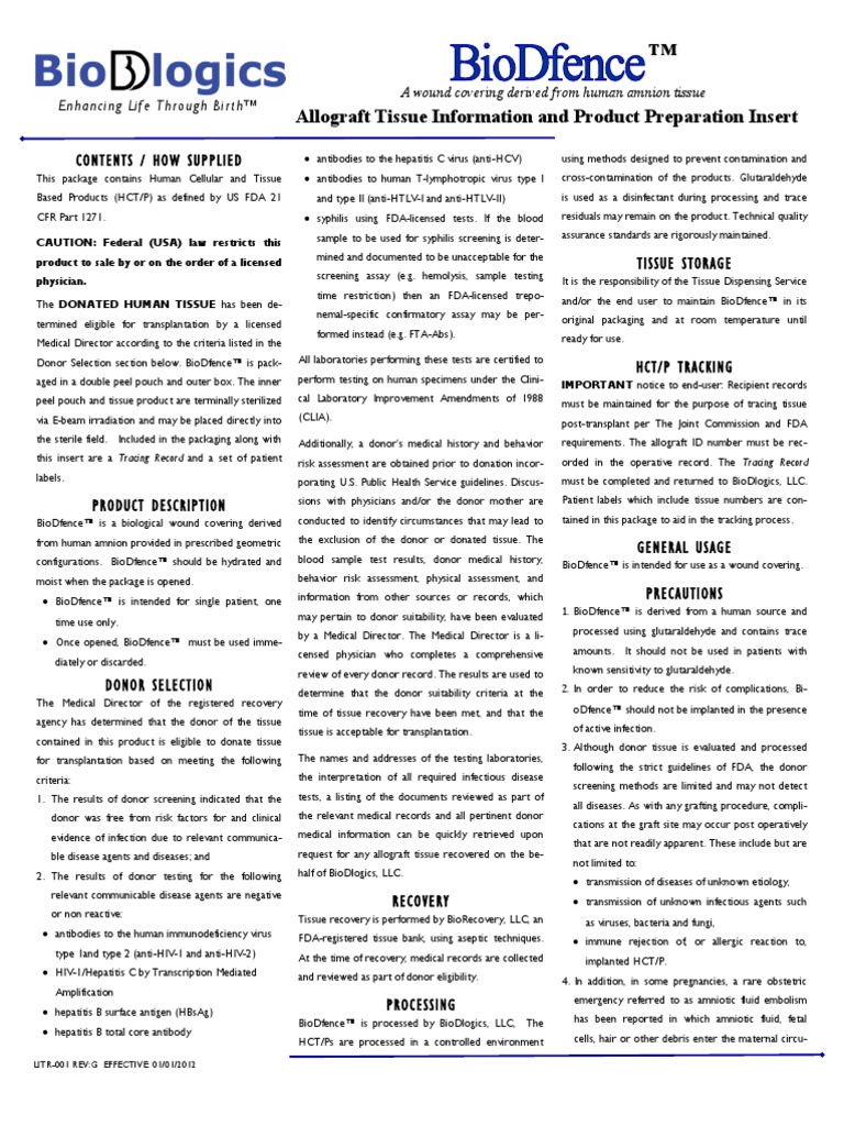Biodfence Product Insert | PDF | Blood Donation | Infection