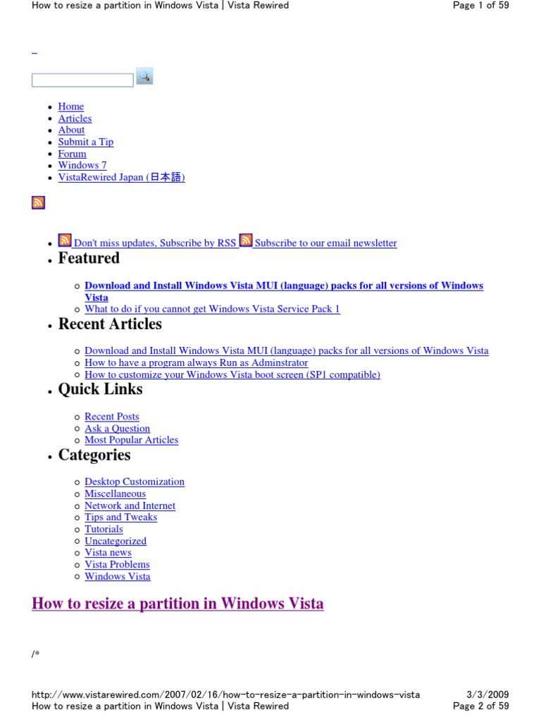 Resize Partitions in Vista | PDF | Windows Vista | Booting