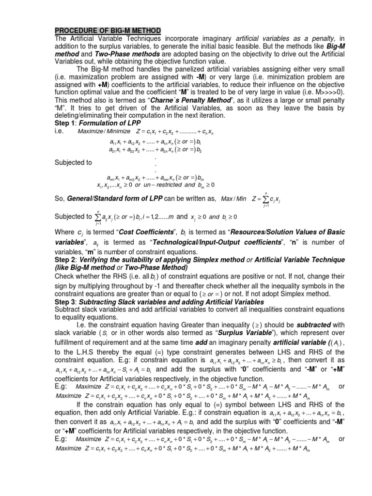 BigM Method | PDF | Mathematical Optimization | Numerical Analysis
