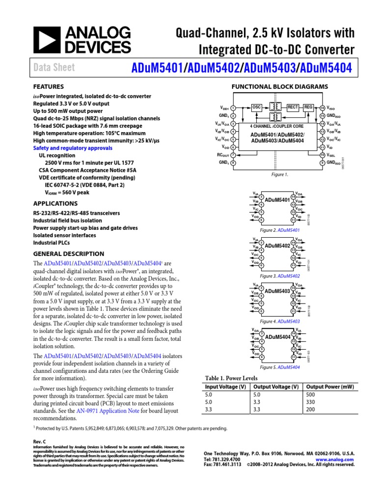 Adum5401 Adum5402 Adum5403 Adum5404: Quad-Channel, 2.5 KV Isolators ...