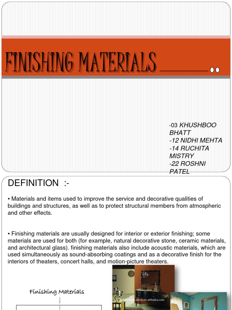 Overview of Finishing Materials in Construction | PDF | Flooring | Tile