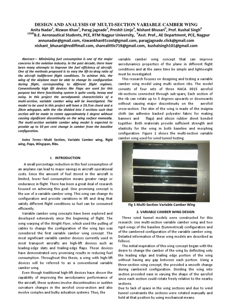 Design and Analysis of Multi-Section Variable Camber Wing: Wing, Flaps ...
