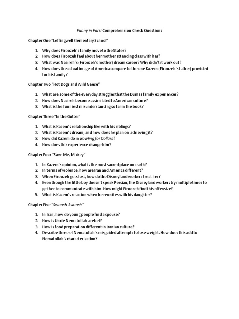 Funny in Farsi Comprehension Questions | PDF | Persian Language | Iran