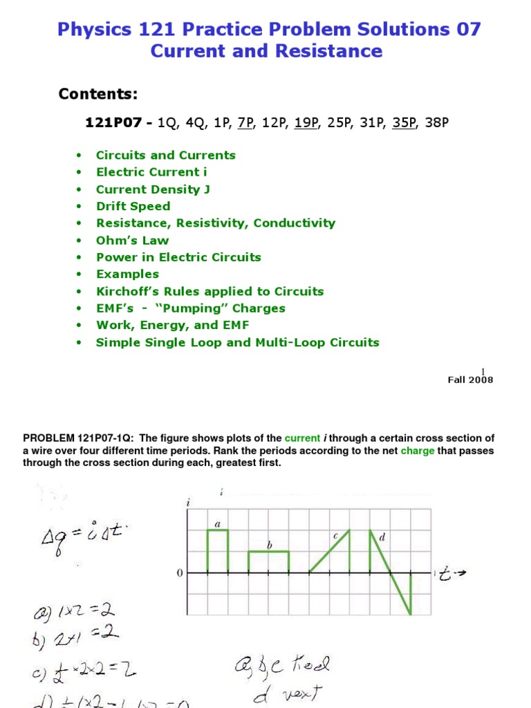 Physics 121 Practice Problem Solutions 07 Current and Resistance | PDF ...