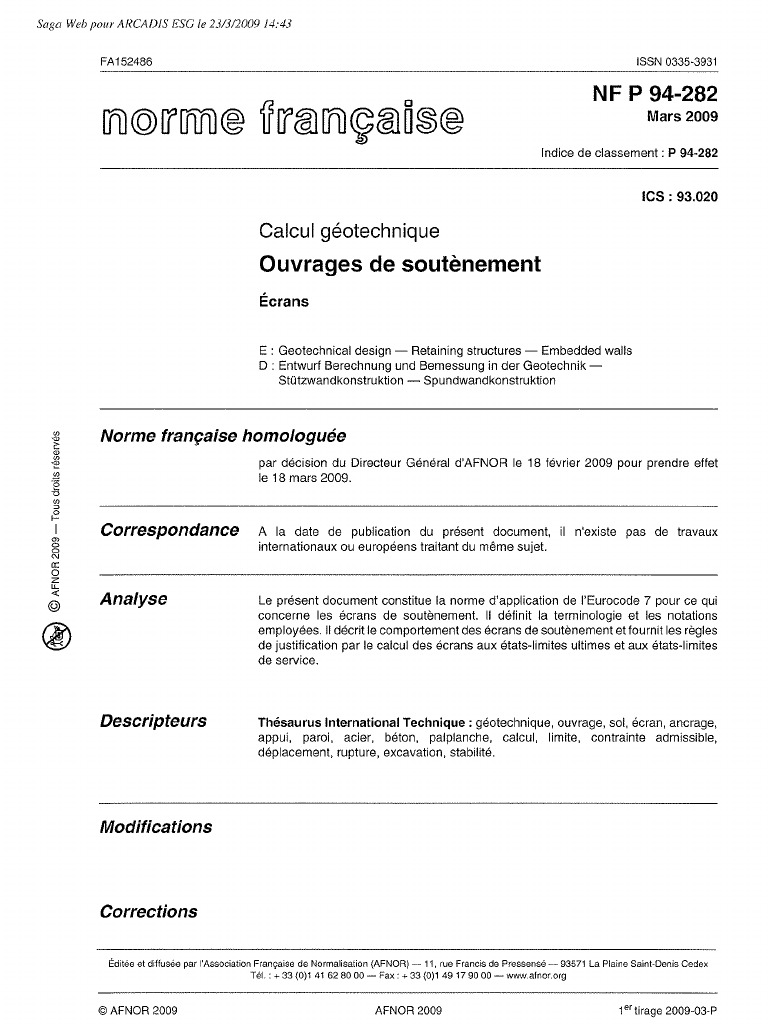NF P 94-282 - Ouvrages de Soutenement | PDF