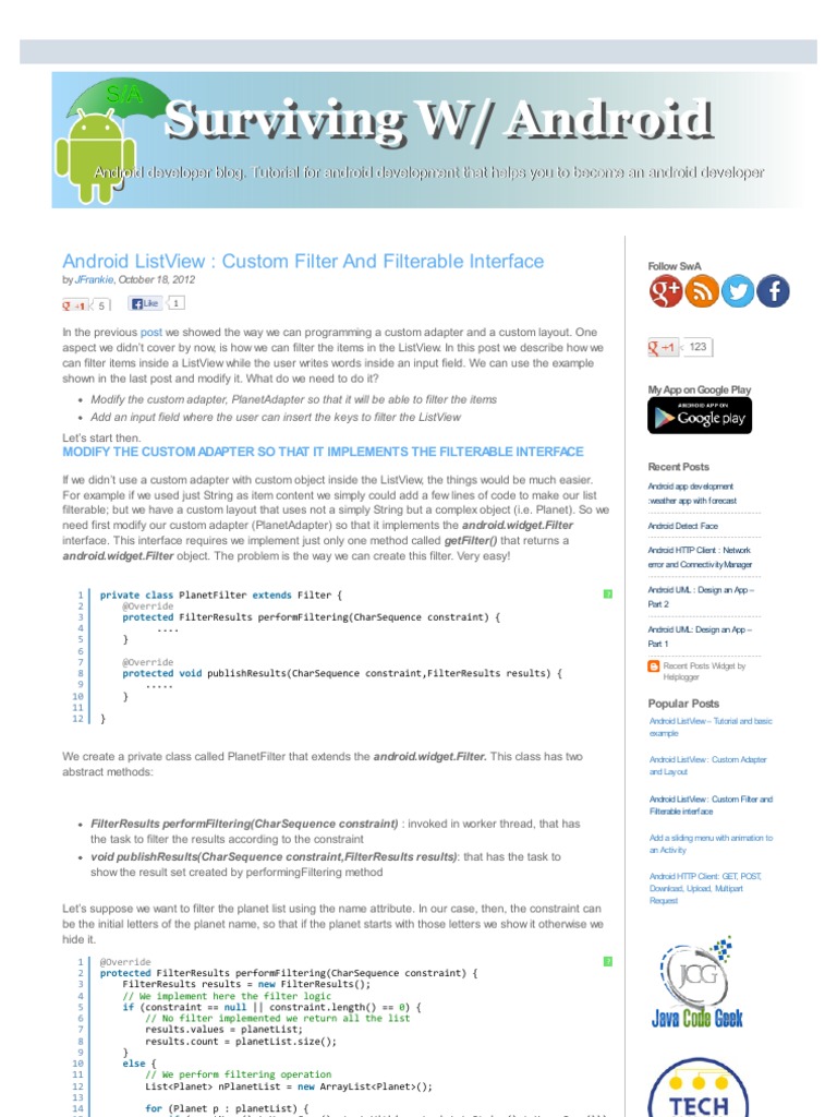 Android Listview Custom Filter Pdf Android Operating System Application Programming