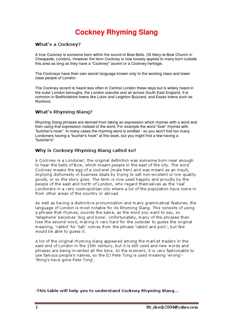 Cockney Rhyming Slang | PDF | Leisure