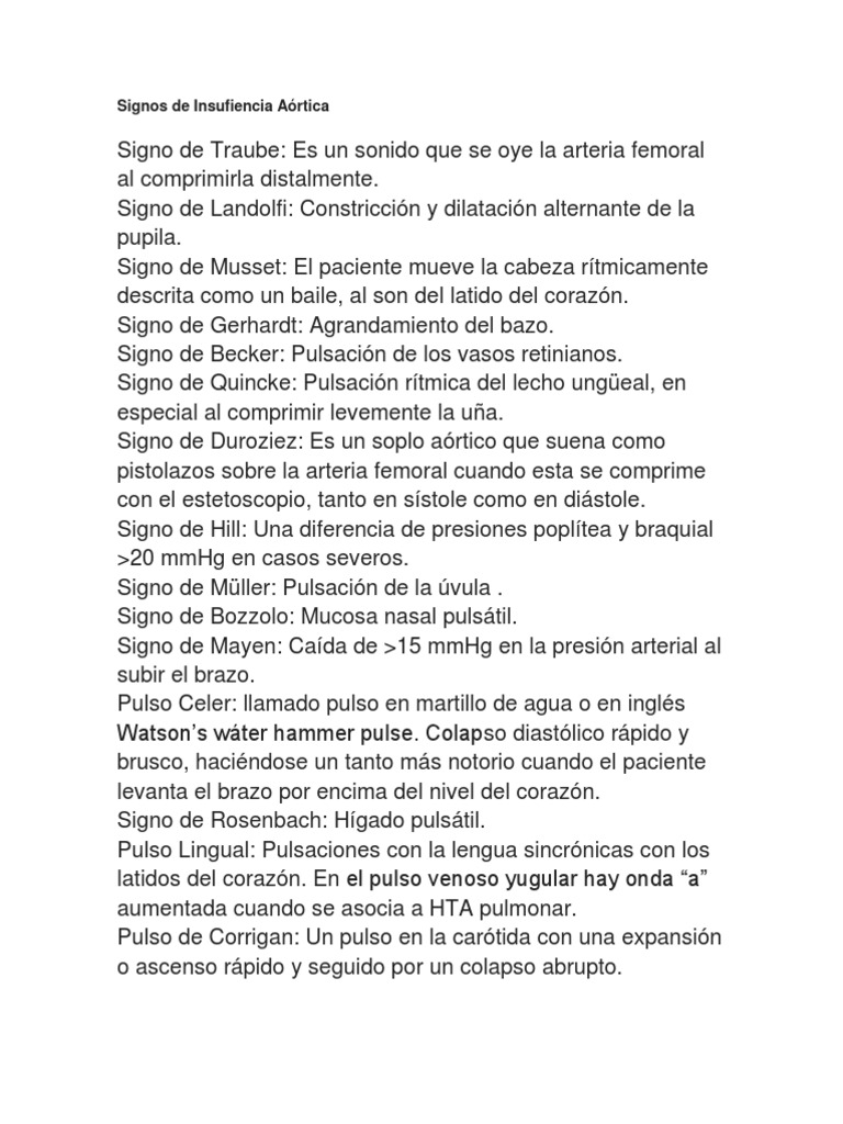 Signos de Insuficiencia Aórtica | PDF