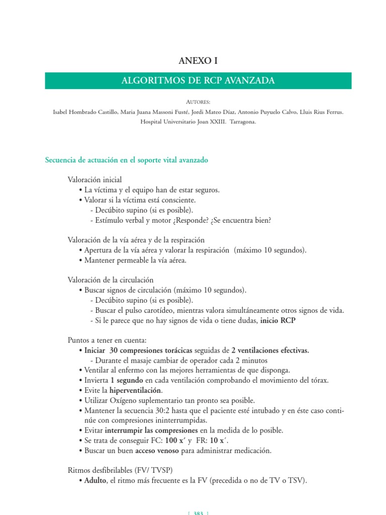 Algoritmo RCP Avanzada | PDF | Reanimación cardiopulmonar | Sistema ...