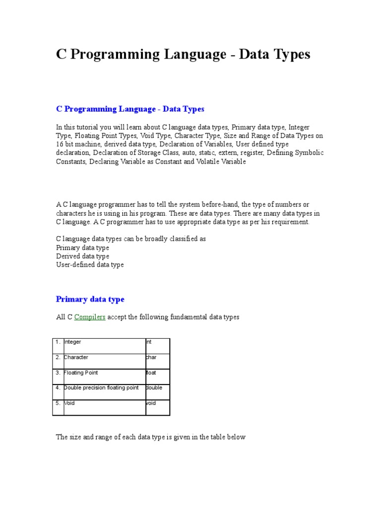 21 C Programming Language Data Types Pdf Integer Computer 