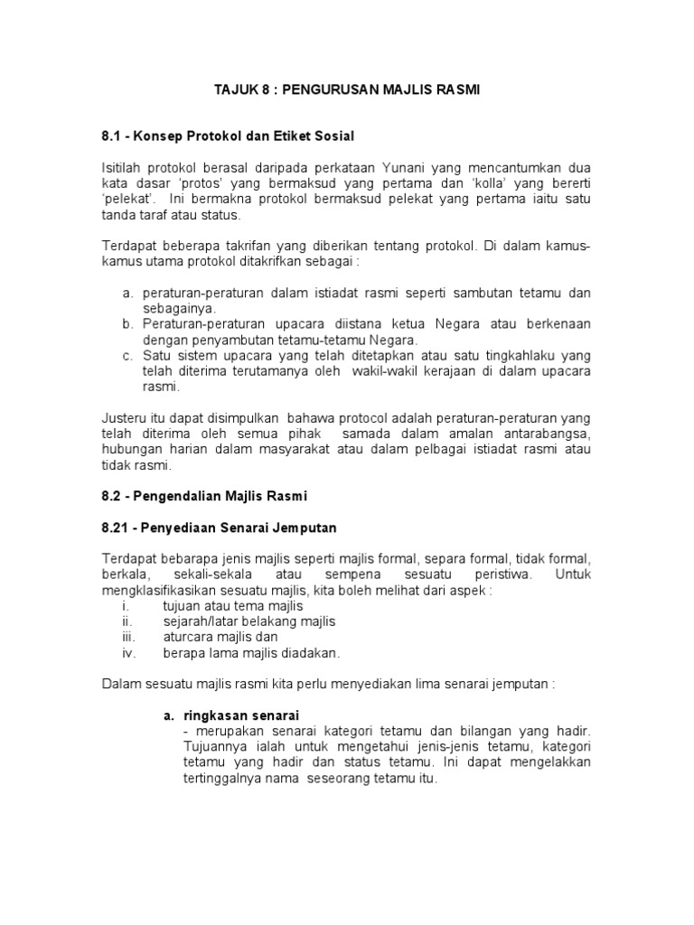 Tajuk 8 Pengurusan Majlis Rasmi (Protokol) | PDF
