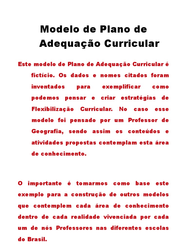 Modelo de Adequação Curricular autista