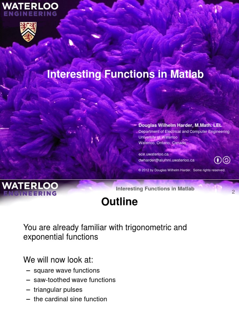 Interesting Functions in Matlab: Douglas Wilhelm Harder, M.Math. LEL ...