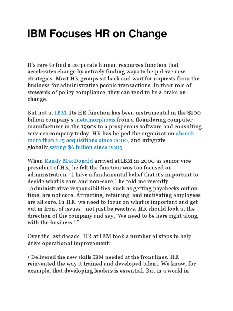 IBM Focuses HR On Change | PDF | Ibm | Human Resources