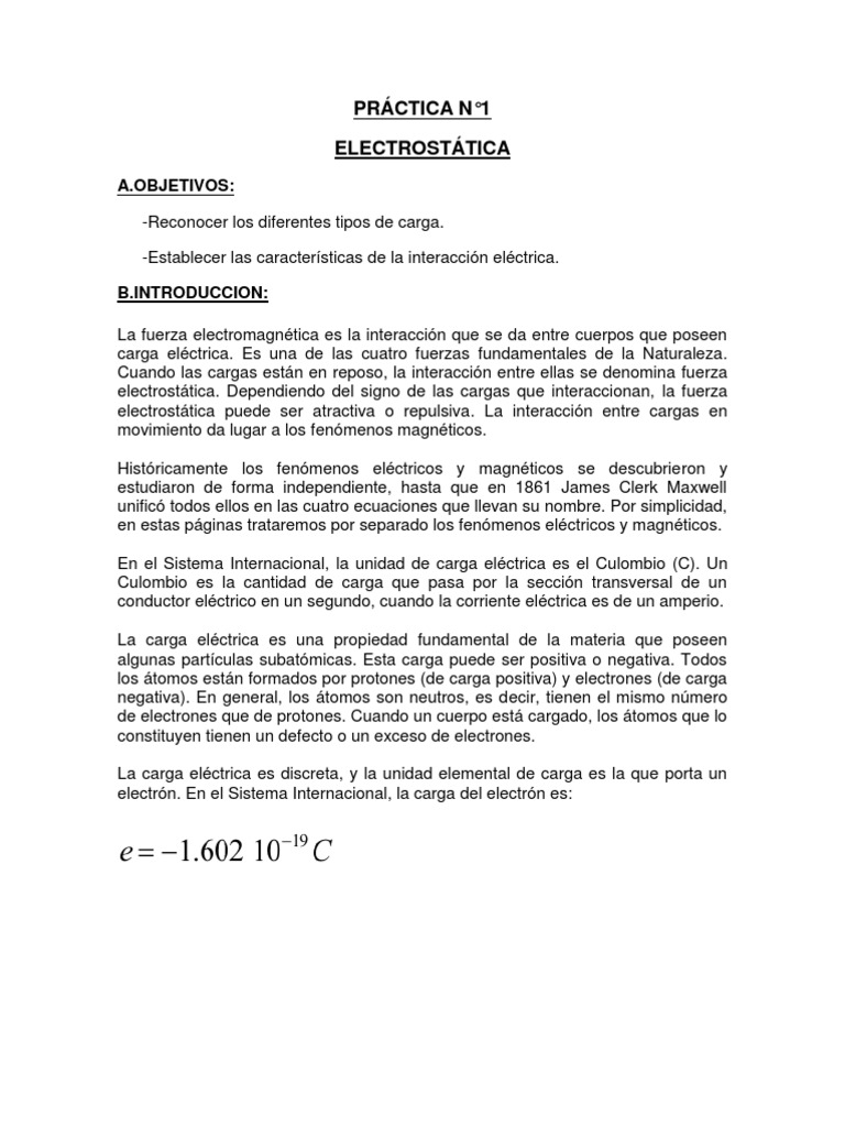 PRÁCTICA Electrostatica Edwin | PDF | Electrostática | Electrón