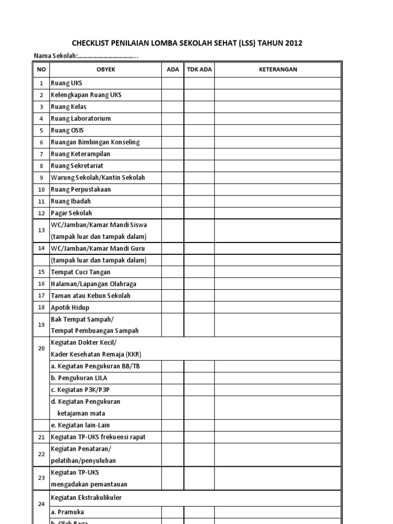 Checklist Lomba UKS | PDF