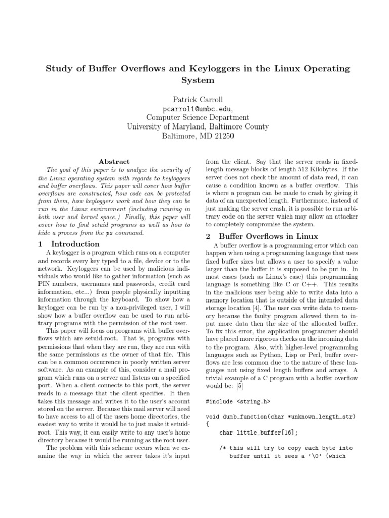 Study of Buffer Overflows and Keyloggers in The Linux Operating System ...
