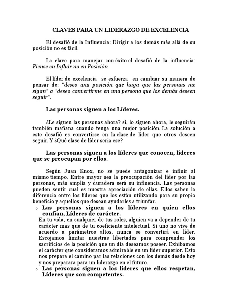 Claves para Un Liderazgo de Excelencia | PDF | Liderazgo | Toma de ... Claves para Un Liderazgo de Excelencia | PDF | Liderazgo | Toma de ...