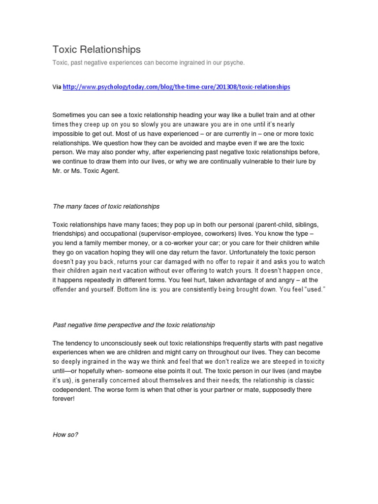 Toxic Relationships: Toxic, Past Negative Experiences Can Become ...