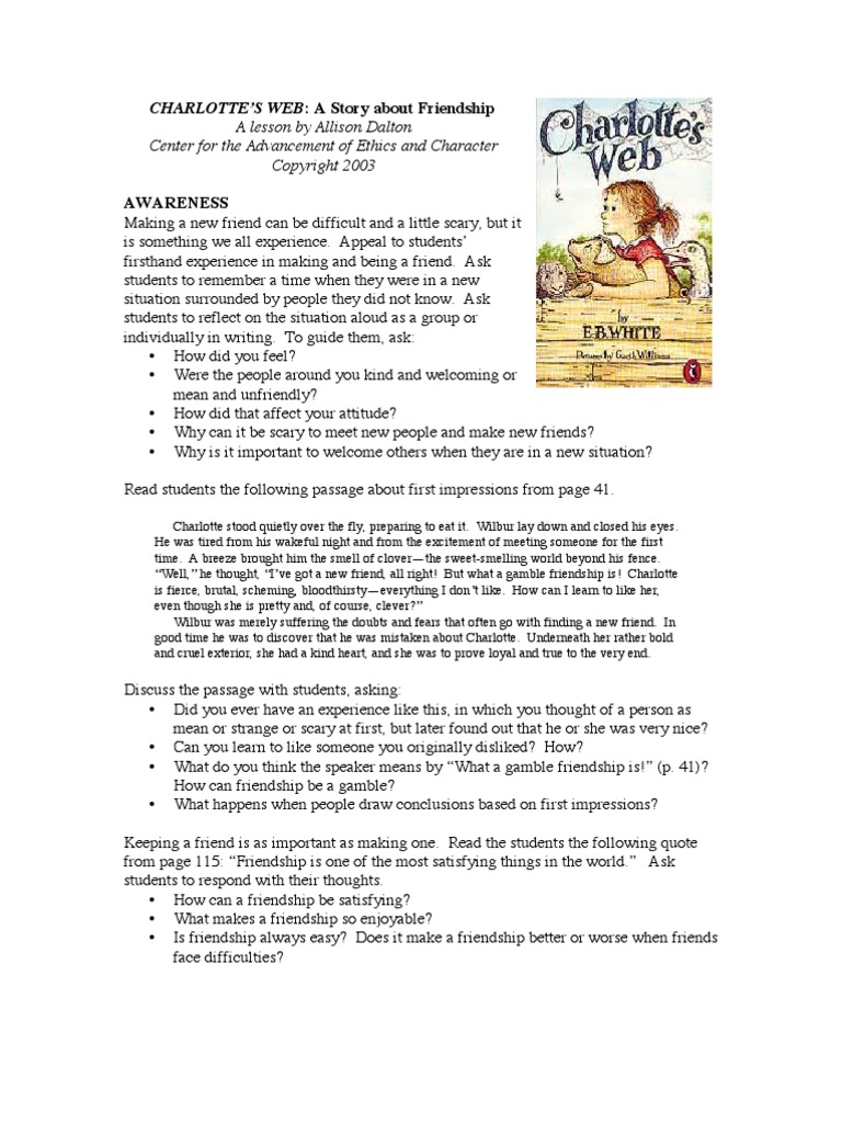 Friendship Lessons in Charlotte's Web | PDF