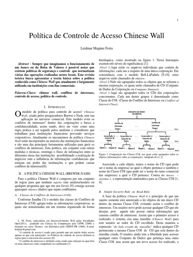 Brewer Nash - Chinese Wall | PDF | Classe (programação de computadores ...