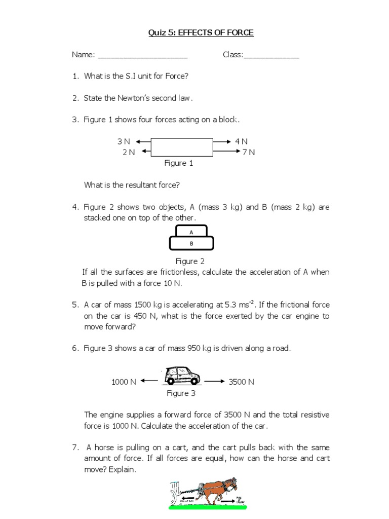 Quiz on Force Effects and Calculations | PDF