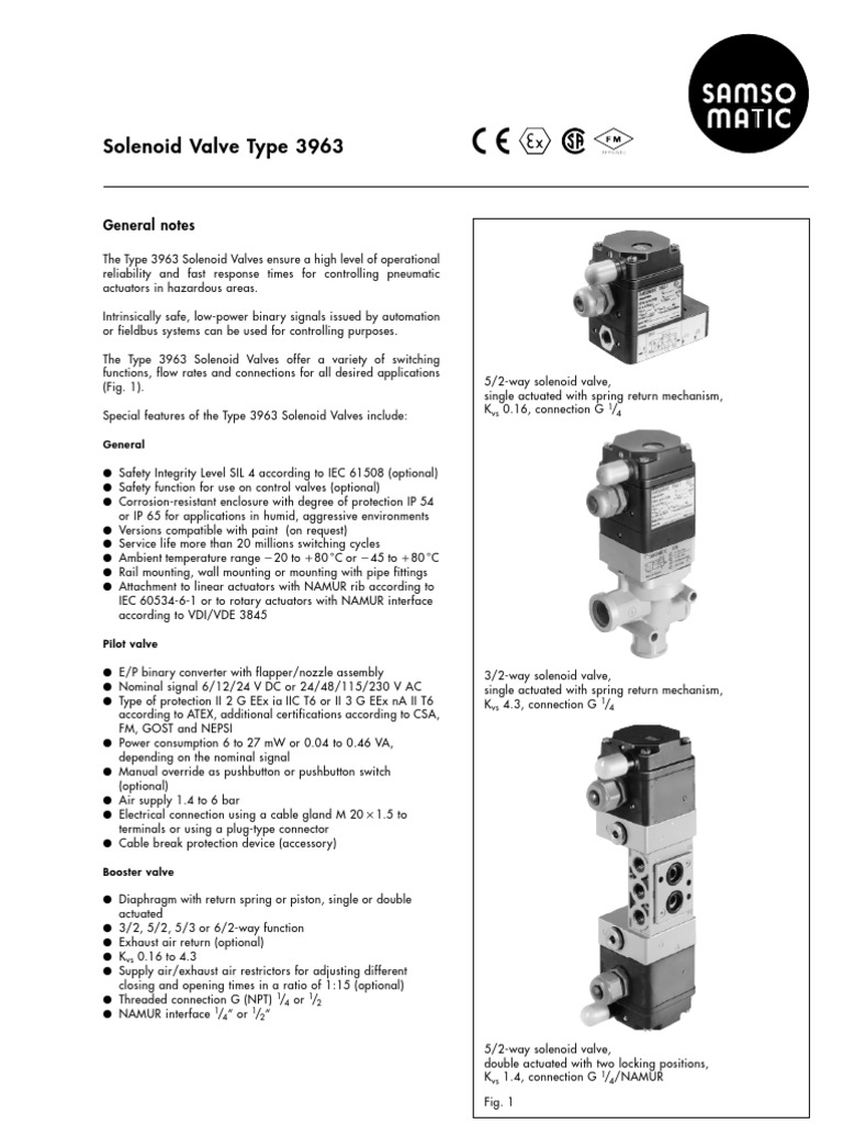 Samson Solenoid Valve Type 3963 | PDF | Valve | Pipe (Fluid Conveyance)