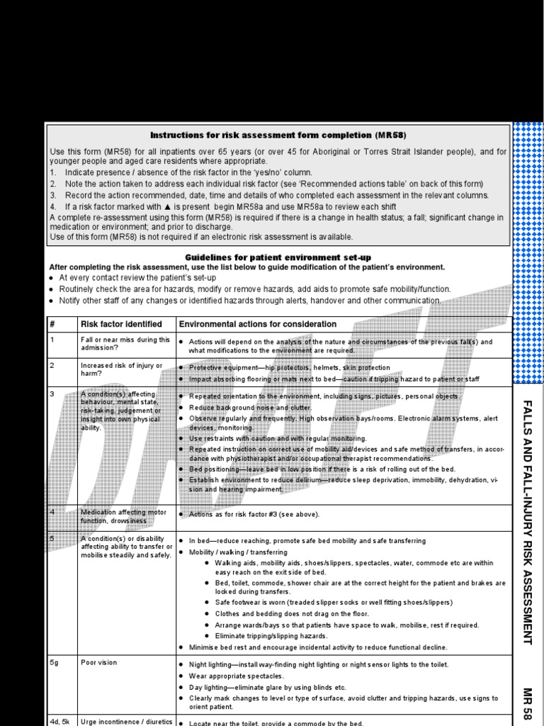 Attach 5 Falls Risk Assessment Form | PDF | Physical Therapy | Osteoporosis