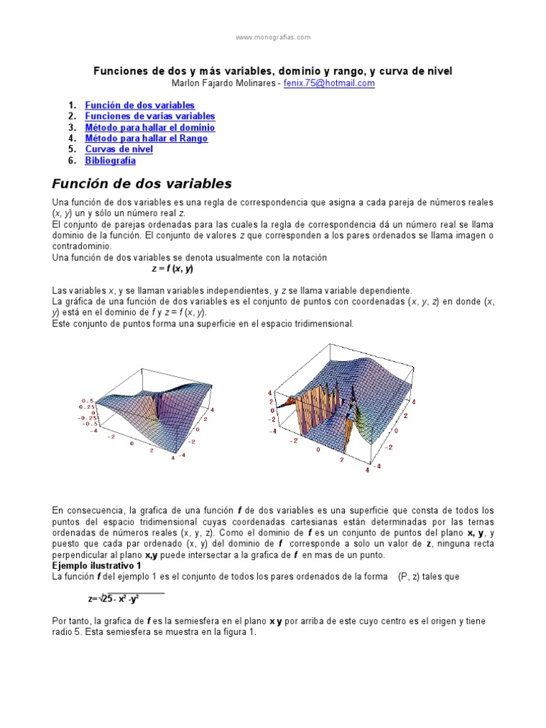 Funciones Dominio Rango Curva Nivel | PDF | Función (Matemáticas) | Vector Euclidiano