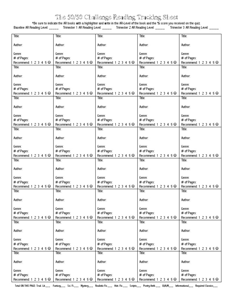 The 50/50 Challenge Reading Tracking Sheet | Genre | Creative Works