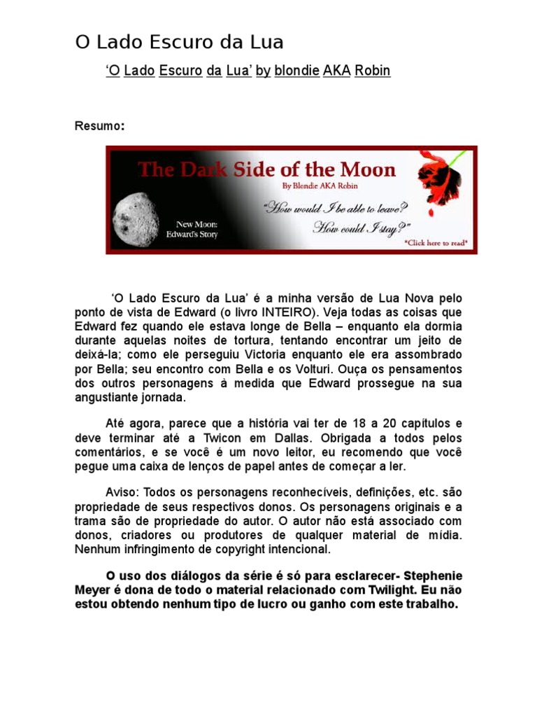 O Lado Escuro Da Lua - Capítulo 1 - by Blondie Aka Robin | PDF | Crepúsculo (série literária de ...