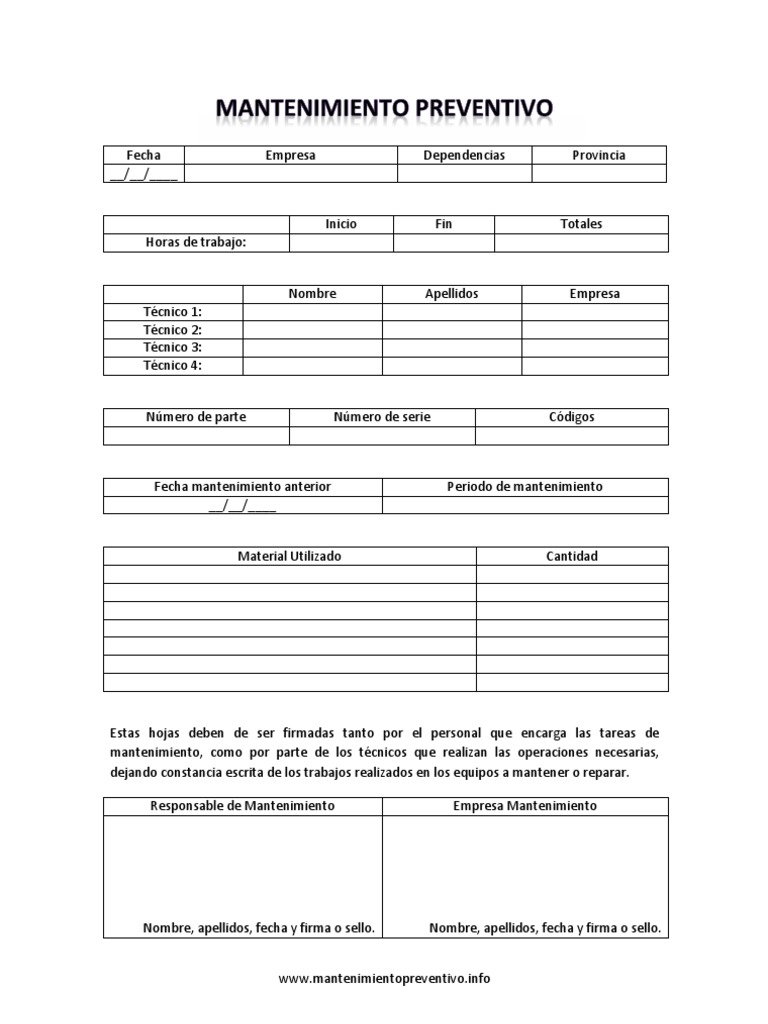 Plantilla de Mantenimiento Preventivo | PDF