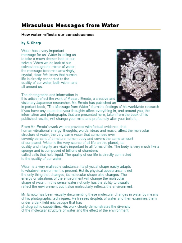 Messages Water Reflects from Emoto's Work | PDF | Water | Natural ...