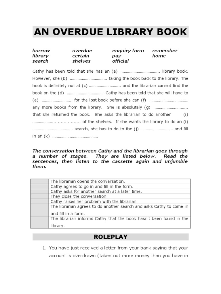 An Overdue Library Book: Roleplay | PDF