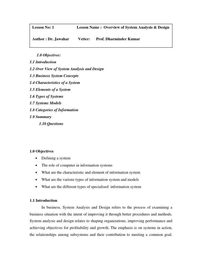 Overview of System Analysis & Design | PDF