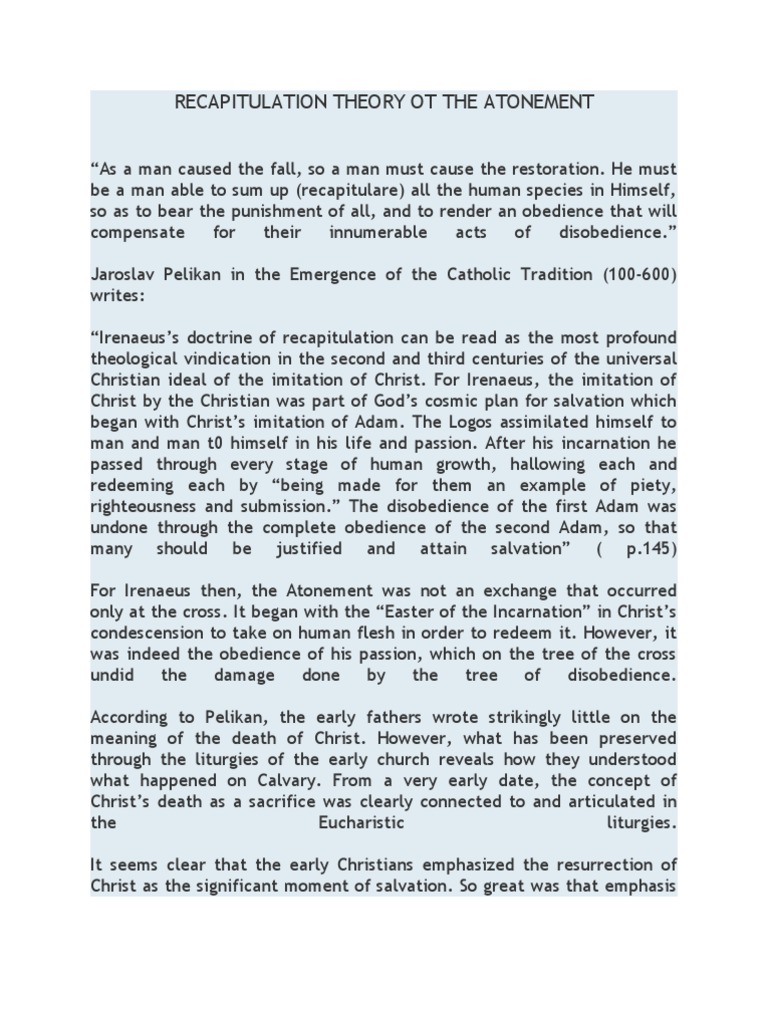 Recapitulation Theory Ot The Atonement | PDF | Christ | Atonement In ...