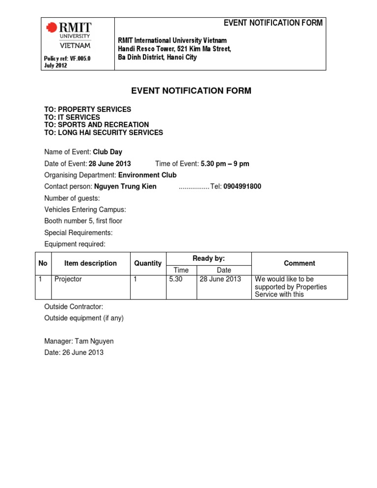 Club Day Event Notification Form | PDF